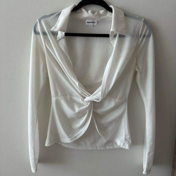 superdown | Tops | Revolve Superdown White Mesh Sheer Twist Front ...